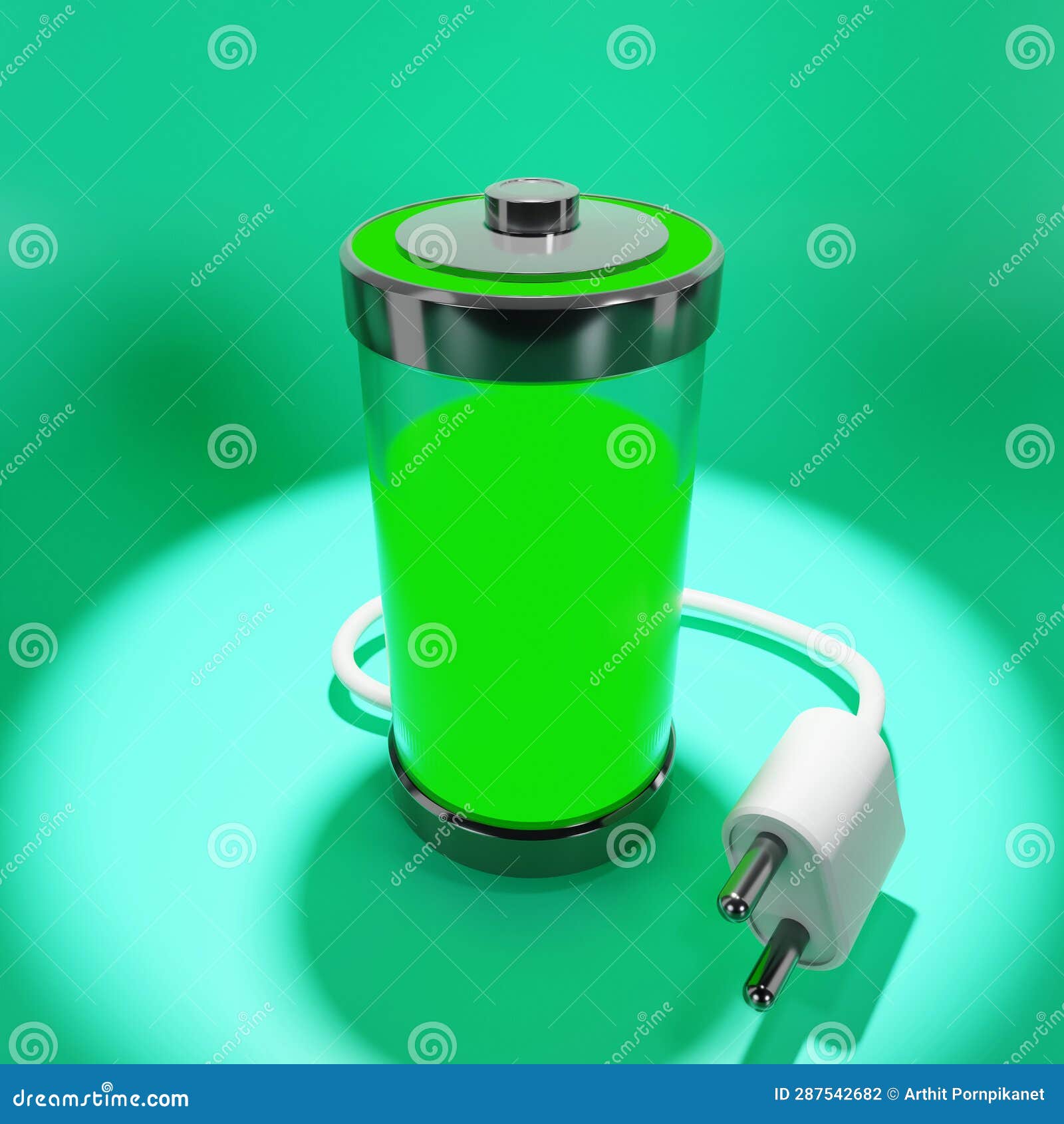 3D Rendering of Battery Charging and White Plug Icon, Recharge ...