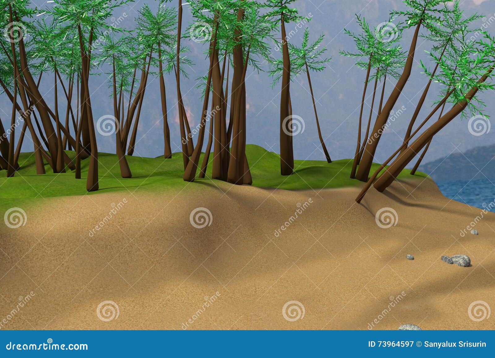 3D Rendering of Beach Scene Stock Illustration - Illustration of ...
