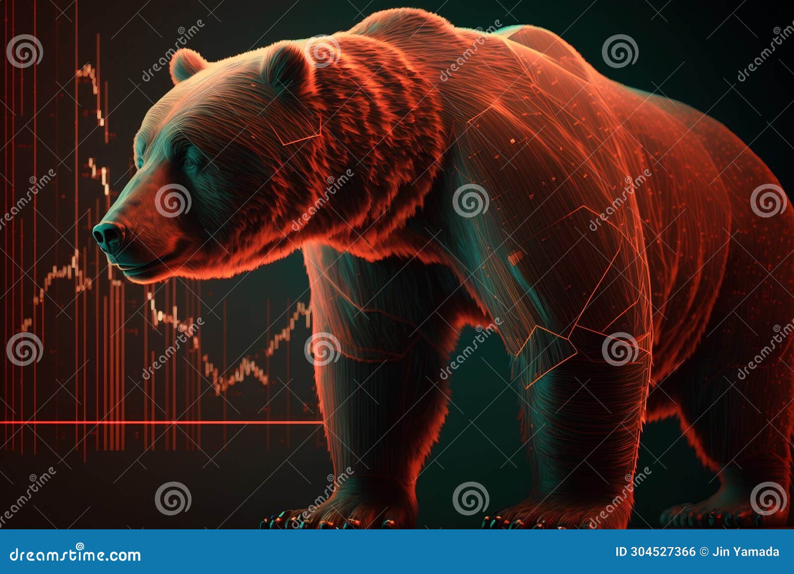 3d Rendering of a Bear with Financial Chart on Dark Background. Stock ...