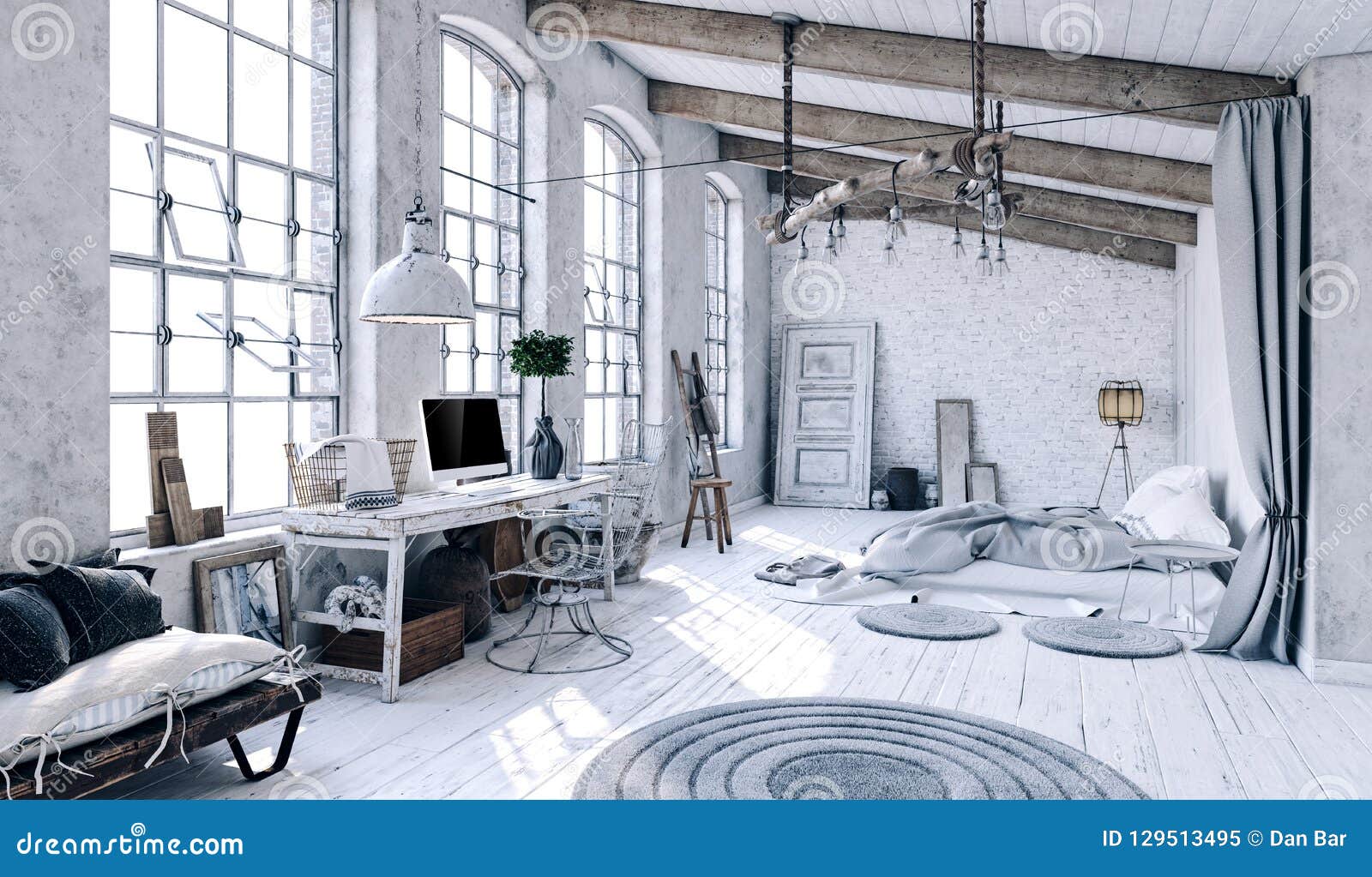 3d Render of Modern Industrial Interior Stock Illustration ...