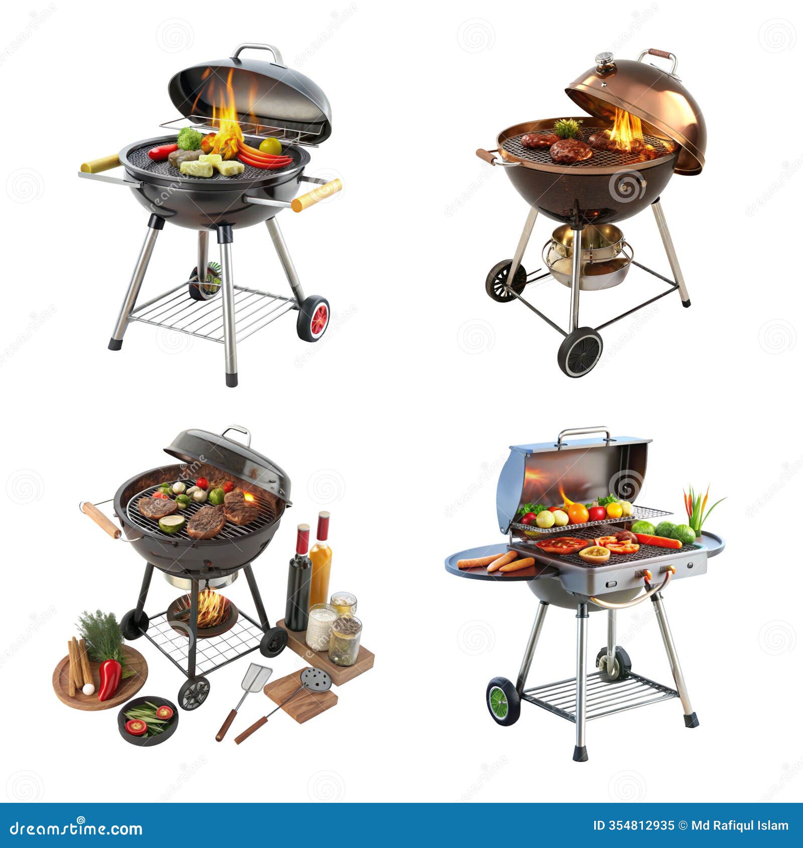 Realistic Barbecue Grill. Modern Cylindrical Outdoor Grill In Different ...
