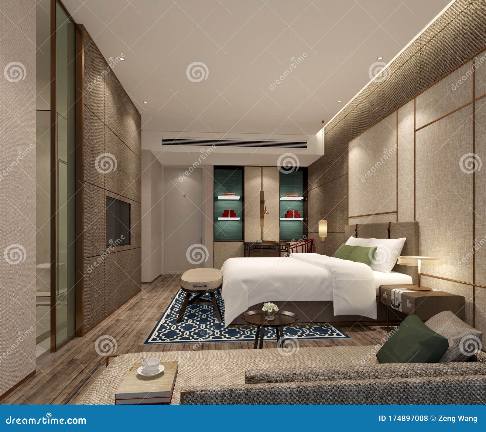 3D rendering bedroom stock illustration. Illustration of home - 174897008