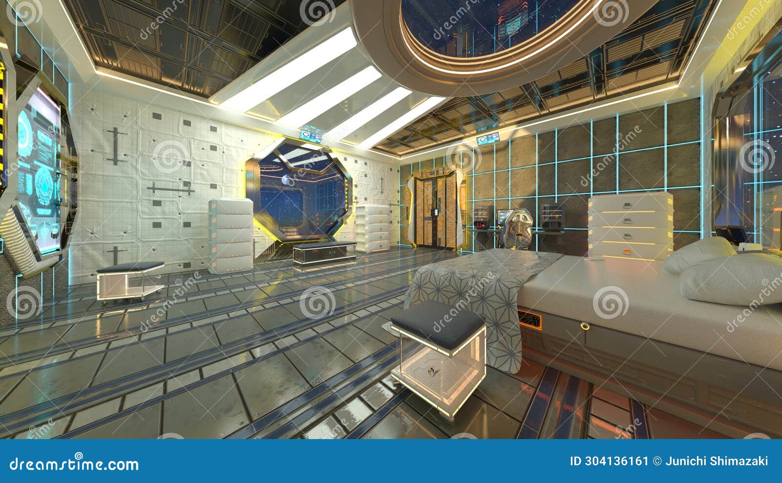 3D Rendering of the Bedroom in the Space Ship Stock Illustration ...