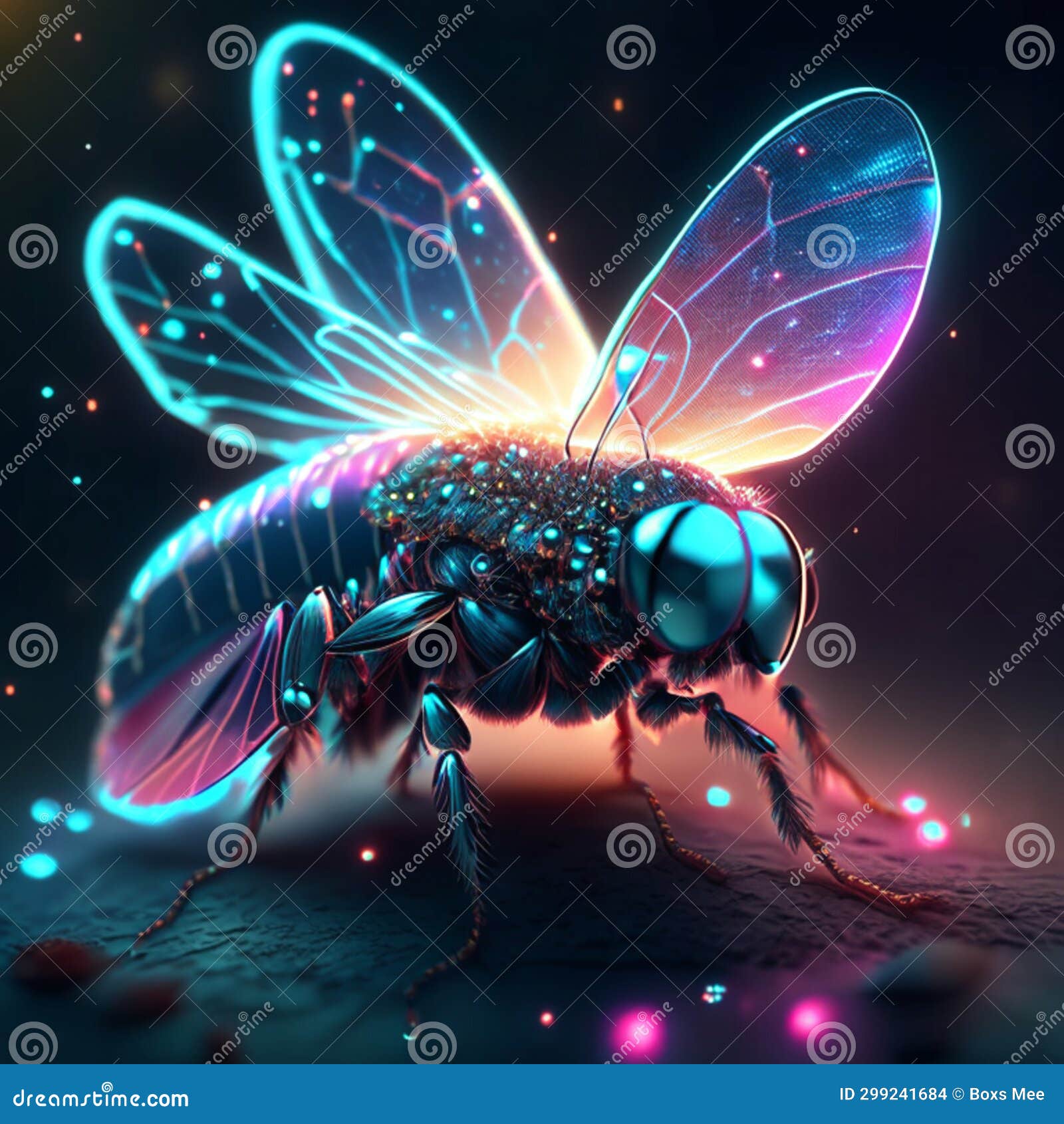 3d Rendering of a Bee on a Dark Background with Neon Lights Generative ...