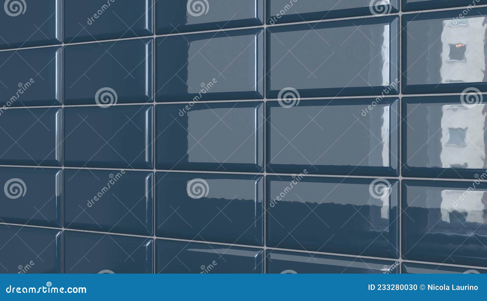 3d Rendering of Beveled Stack Bond Blue Glossy Ceramic Tiles Stock ...