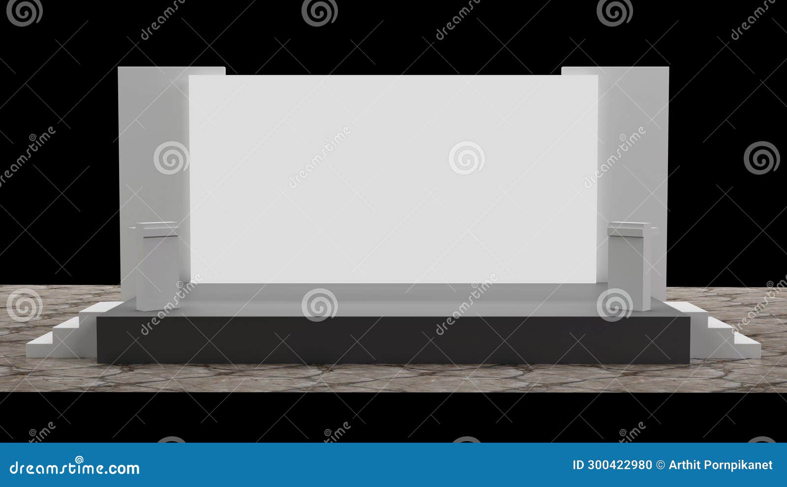3D Rendering of Big Blank Screen Backdrop and Podium on Stage with ...