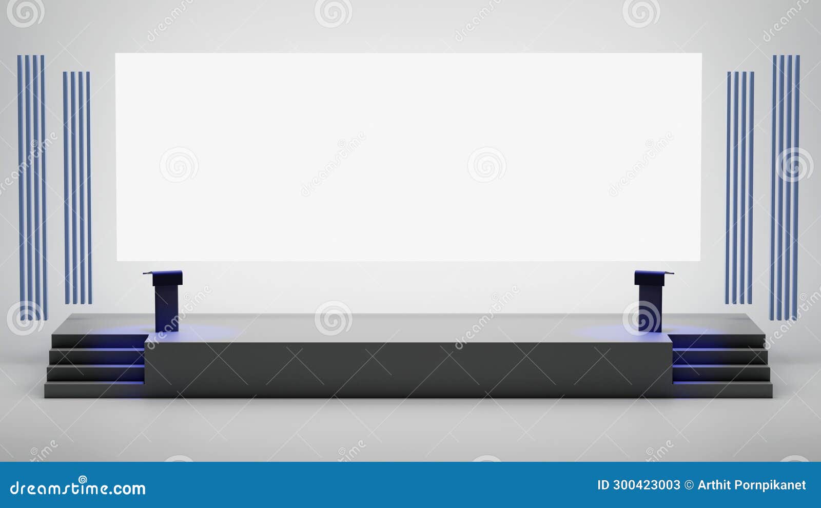 3D Rendering of Big Blank Screen Backdrop and Podium on Stage with ...