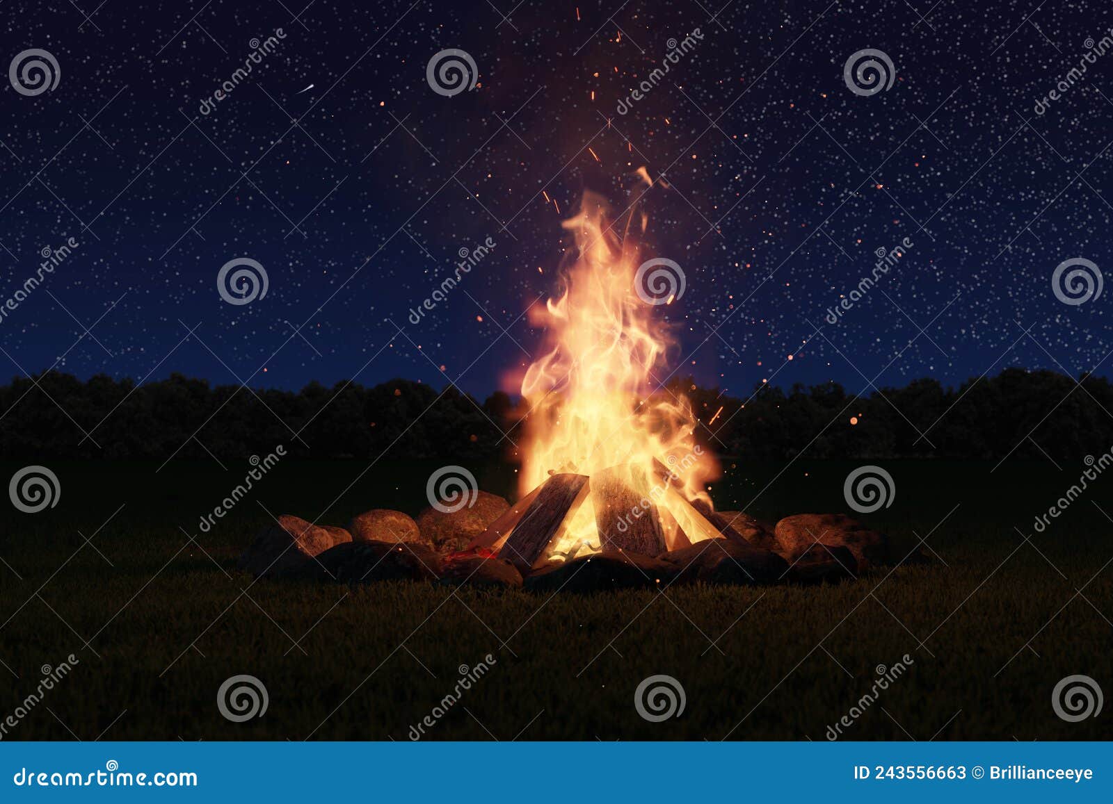 3d Rendering of Big Bonfire with Sparks and Particles in Front of ...