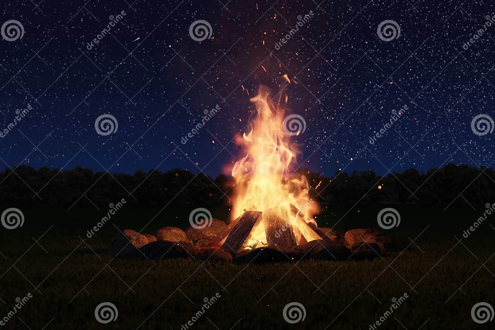 3d Rendering of Big Bonfire with Sparks and Particles in Front of ...