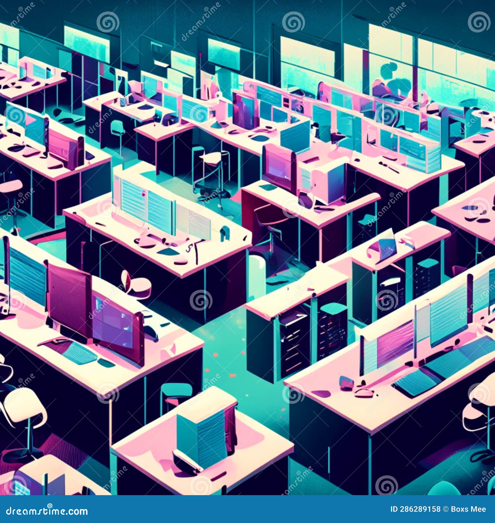 3d Rendering of a Big Data Center with Computer Tables and Screens ...