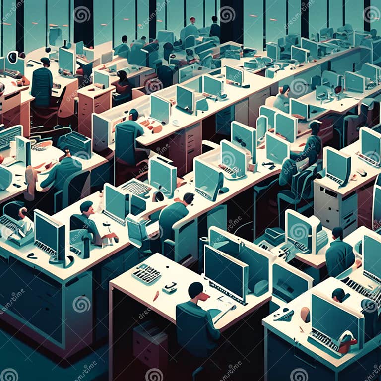 3D Rendering of a Big Data Center with Lots of Computers and People AI ...