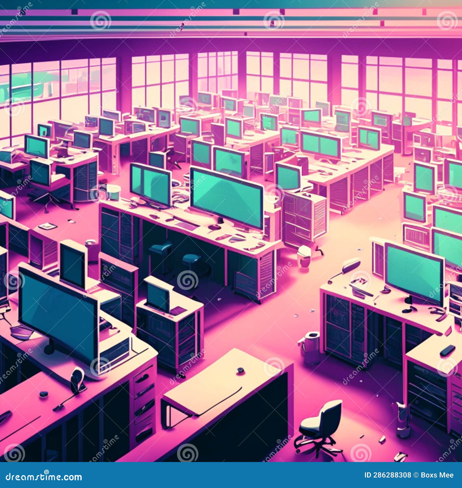 3D Rendering of a Big Data Center with Many Computer Monitors and Screens Generative AI Stock ...