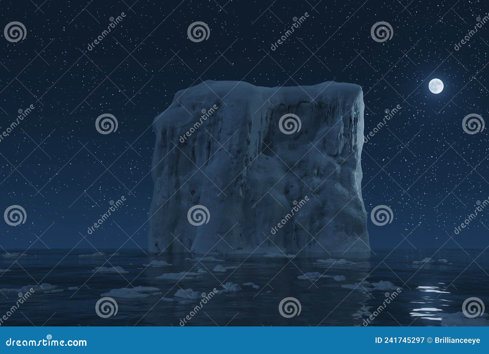 3d Rendering of Big Iceberg Surrounded by Ice Plates and Illuminated ...