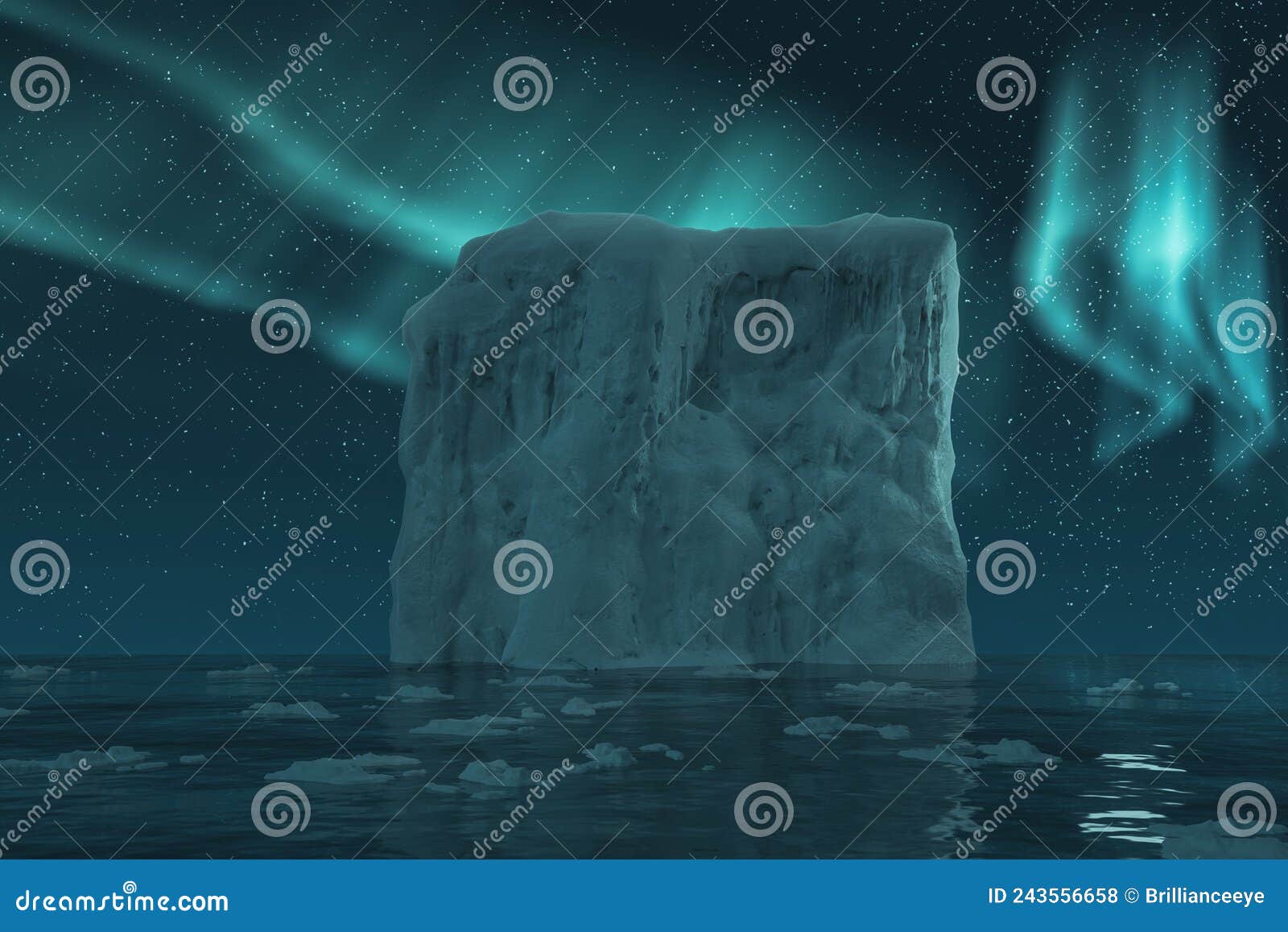 3d Rendering of Big Iceberg Surrounded by Ice Plates and Illuminated ...