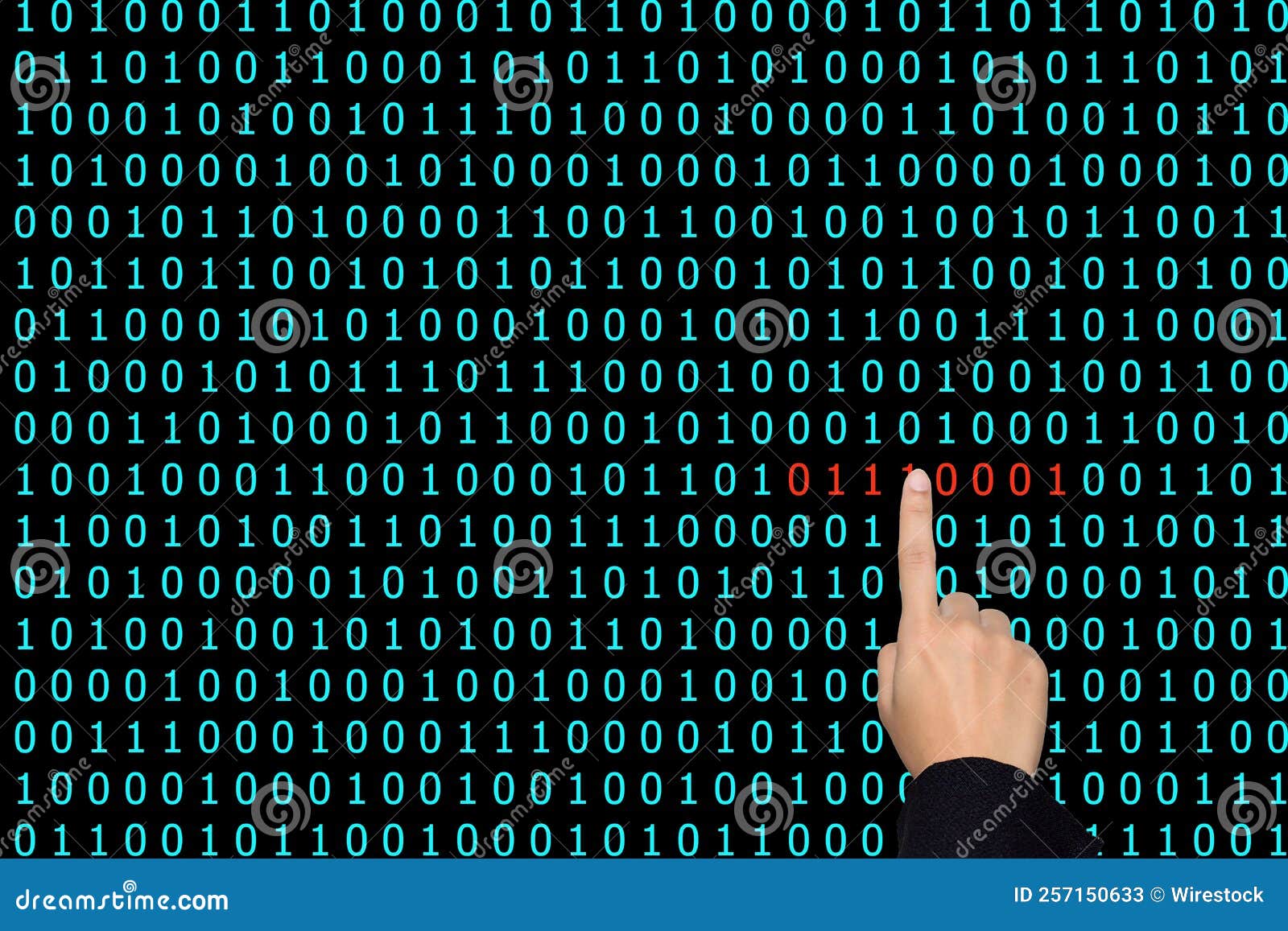 3d Rendering Binary Code Screen With A Finger Pointing At The Problems Stock Image Image Of