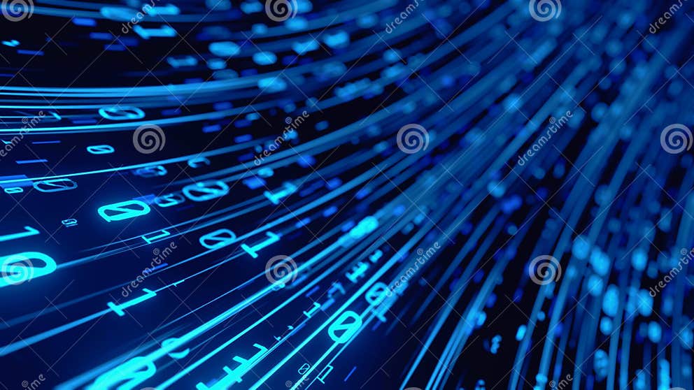 Binary Data With Dots And Lines Concept For Big Data Deep Machine Learning Stock Illustration