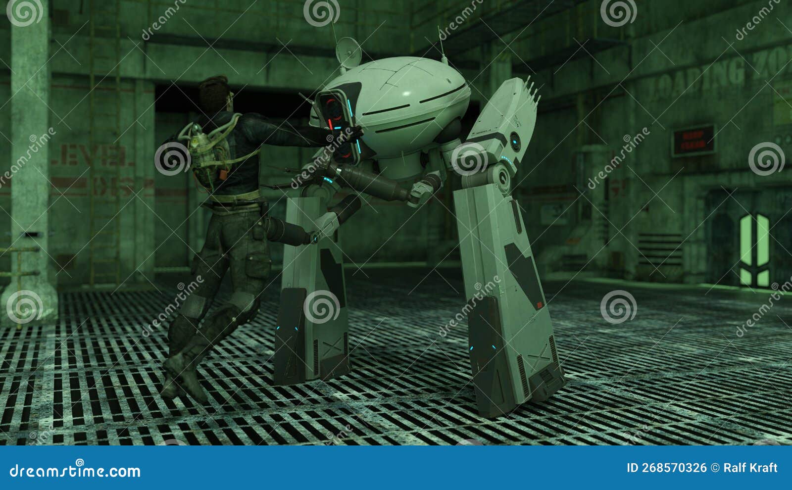 3D-illustration Of A Biped Droid Or Robot In A Science Fiction Starship ...