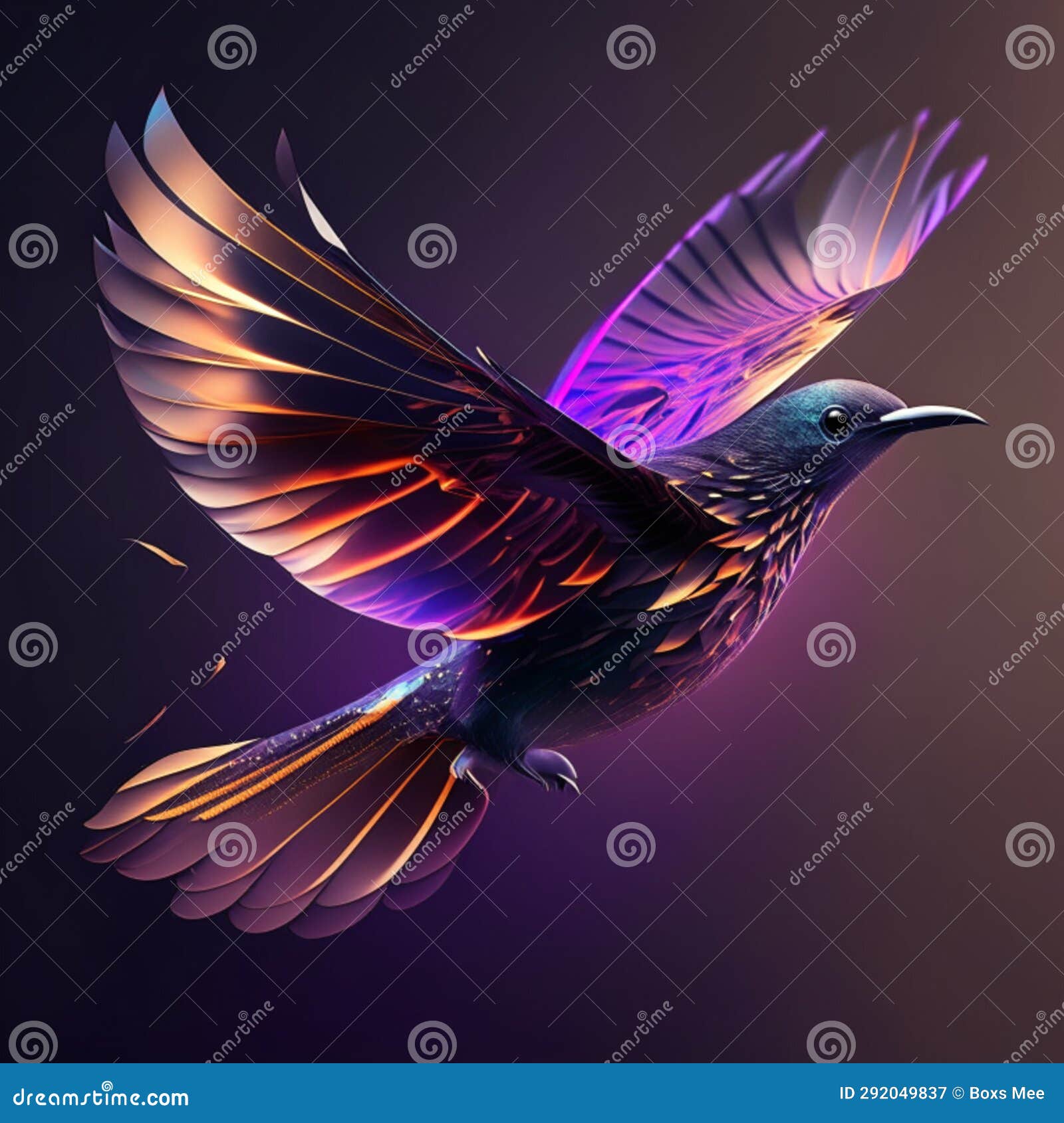 3d Rendering of a Bird with Wings Spread Flying in the Dark Generative ...