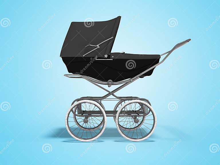 3D Rendering Black Baby Stroller with Trunk in Side View Blue ...