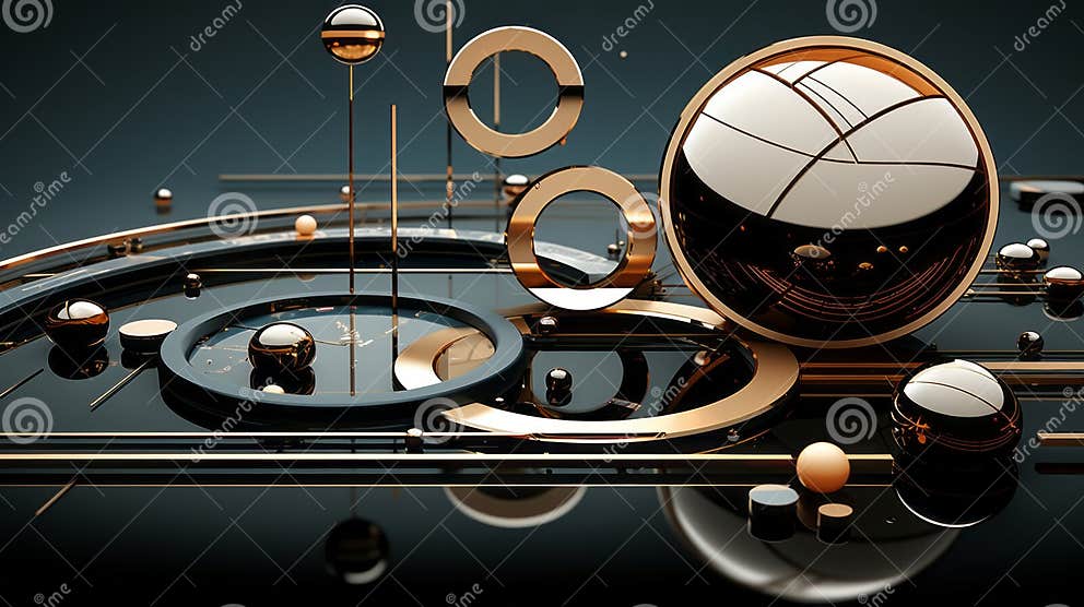 3d Rendering of a Black Background with Gold and Silver Objects Stock ...
