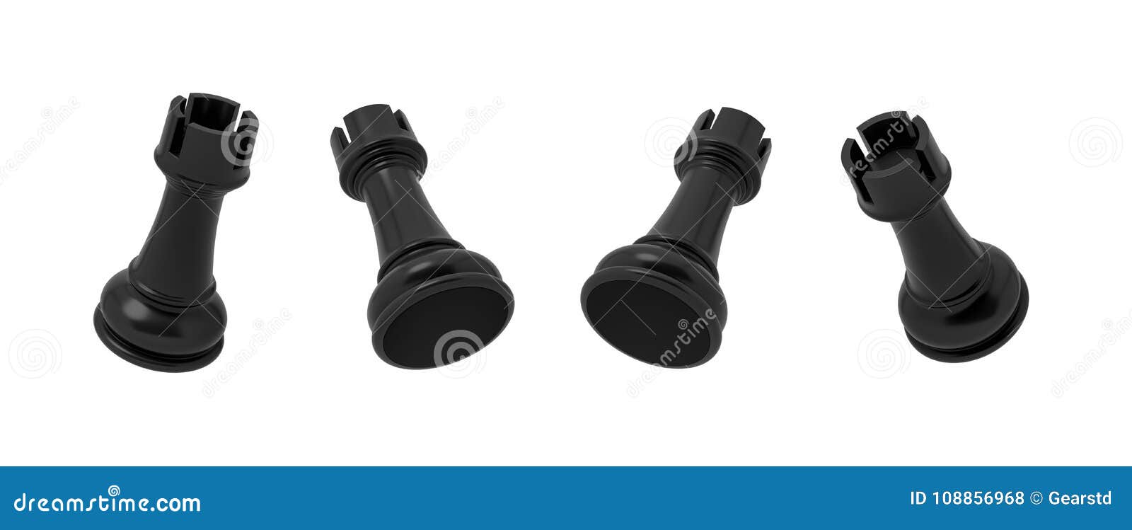 3d Rendering of a Black Chess Rook Piece in Four Different Angled Views ...