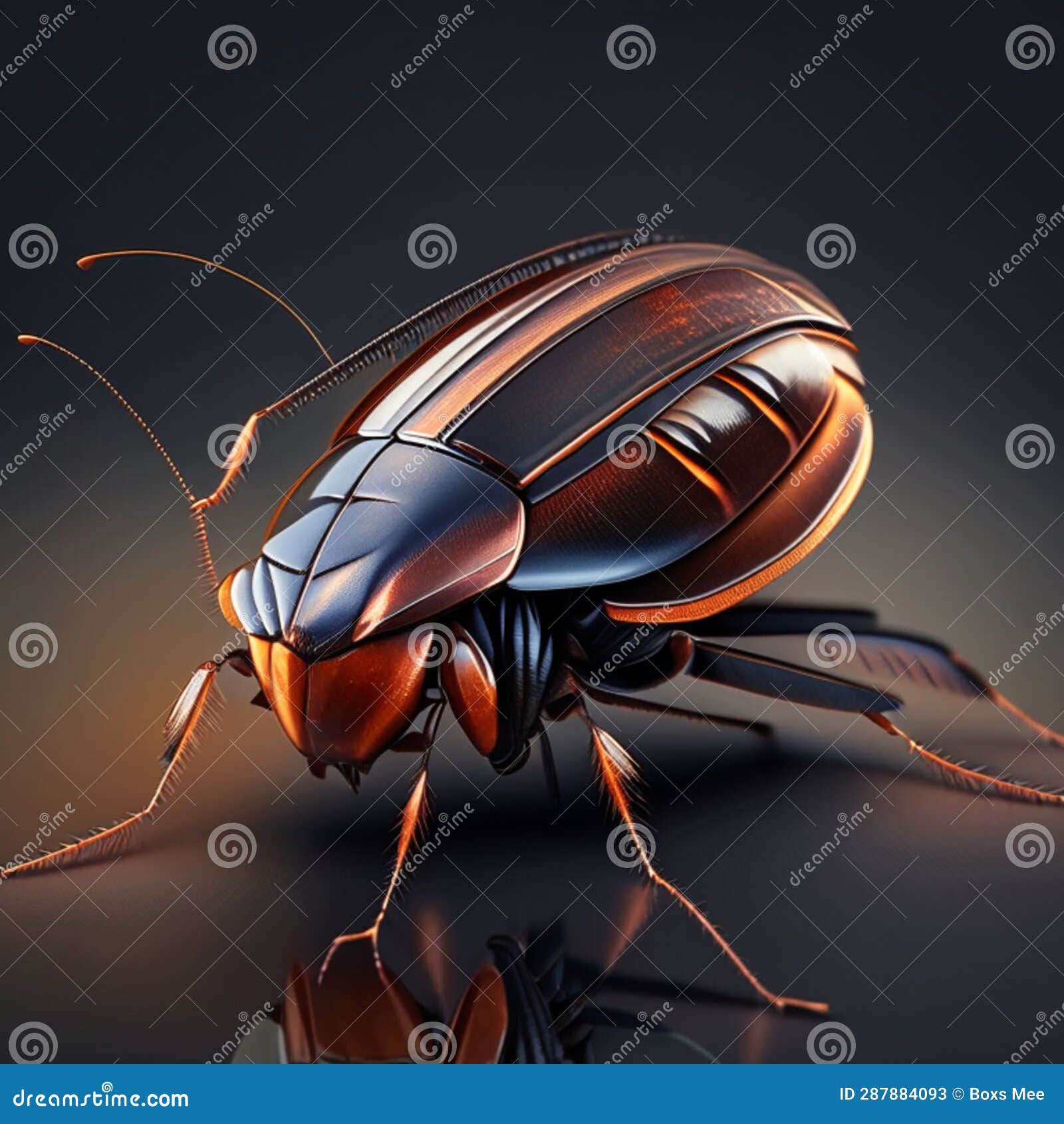 3d Rendering of a Black Cockroach on a Reflective Surface. Generative ...