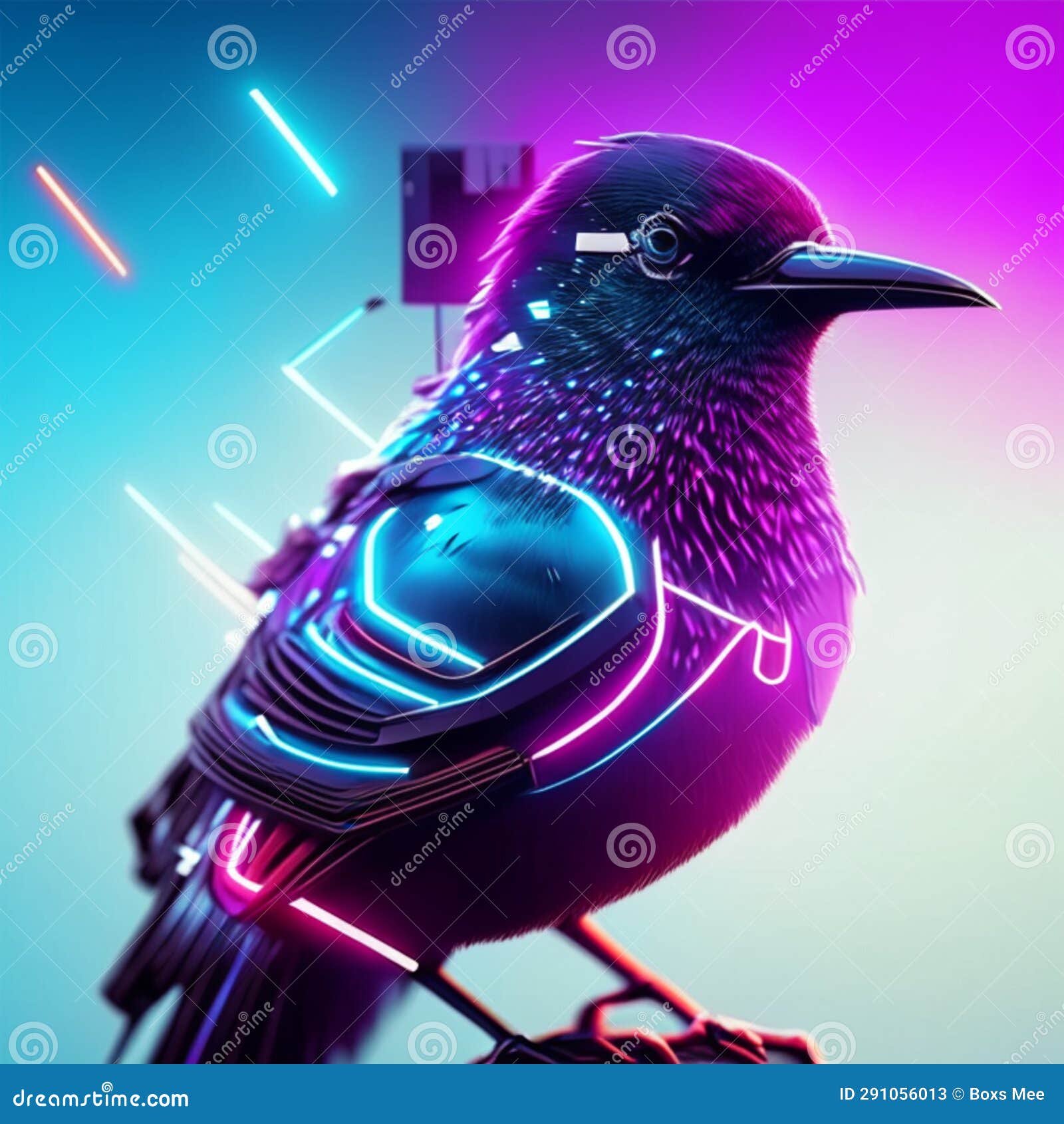 3d Rendering of a Black Crow on a Background of Neon Lights AI ...