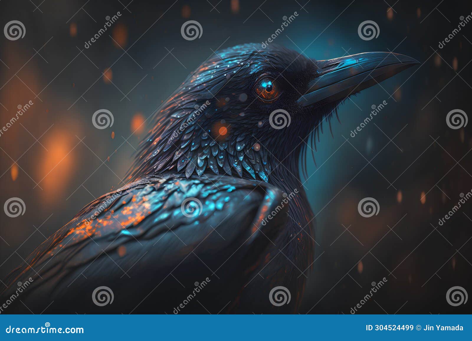 3d Rendering of a Black Crow in the Dark Forest with Fire Stock ...