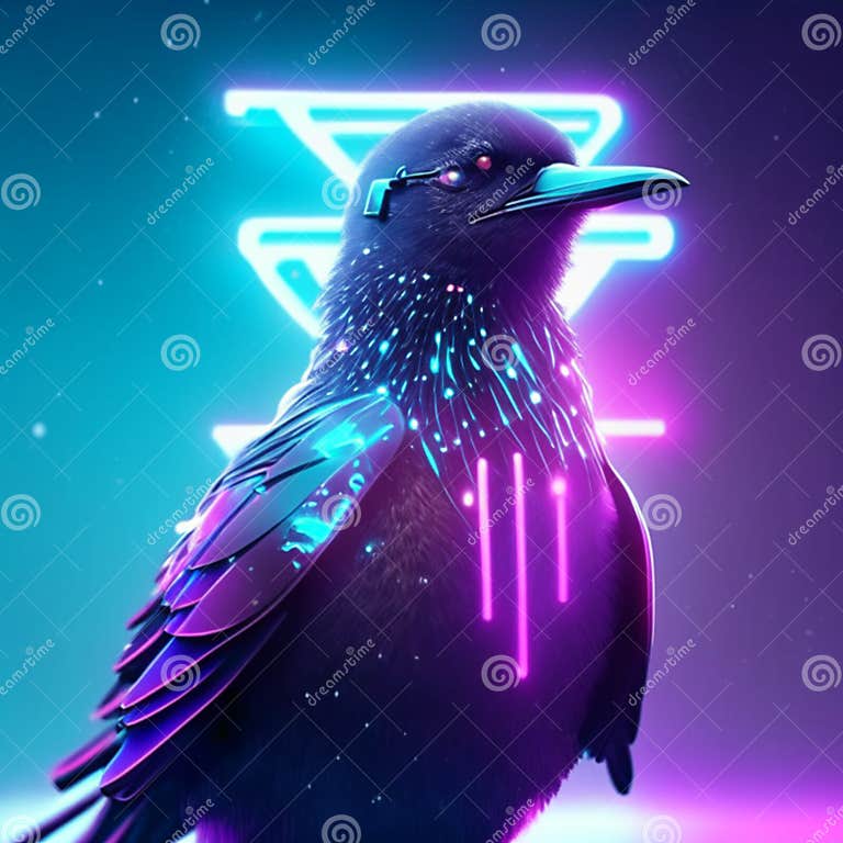 3d Rendering of a Black Crow in Front of a Neon Background AI Generated ...