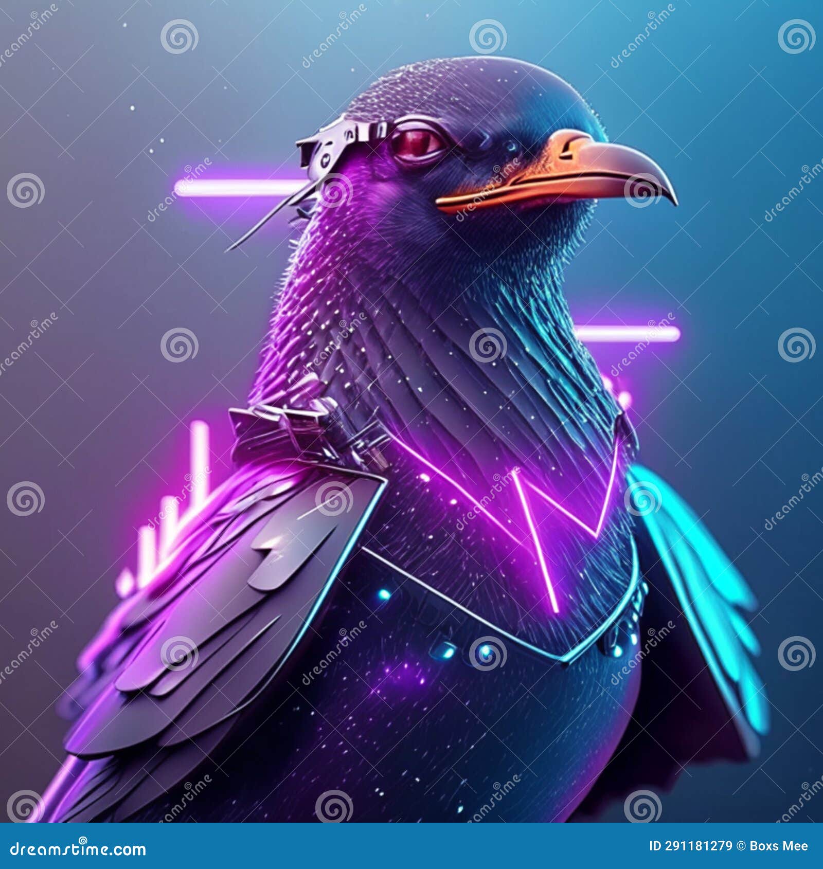 3D Rendering of a Black Crow with Neon Lights in the Background ...