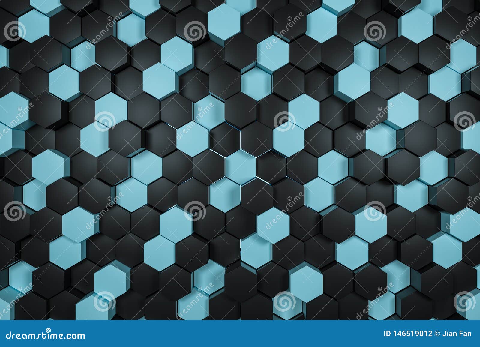 3d Rendering, Black and Cyan Hexagon Cubes Stock Illustration ...