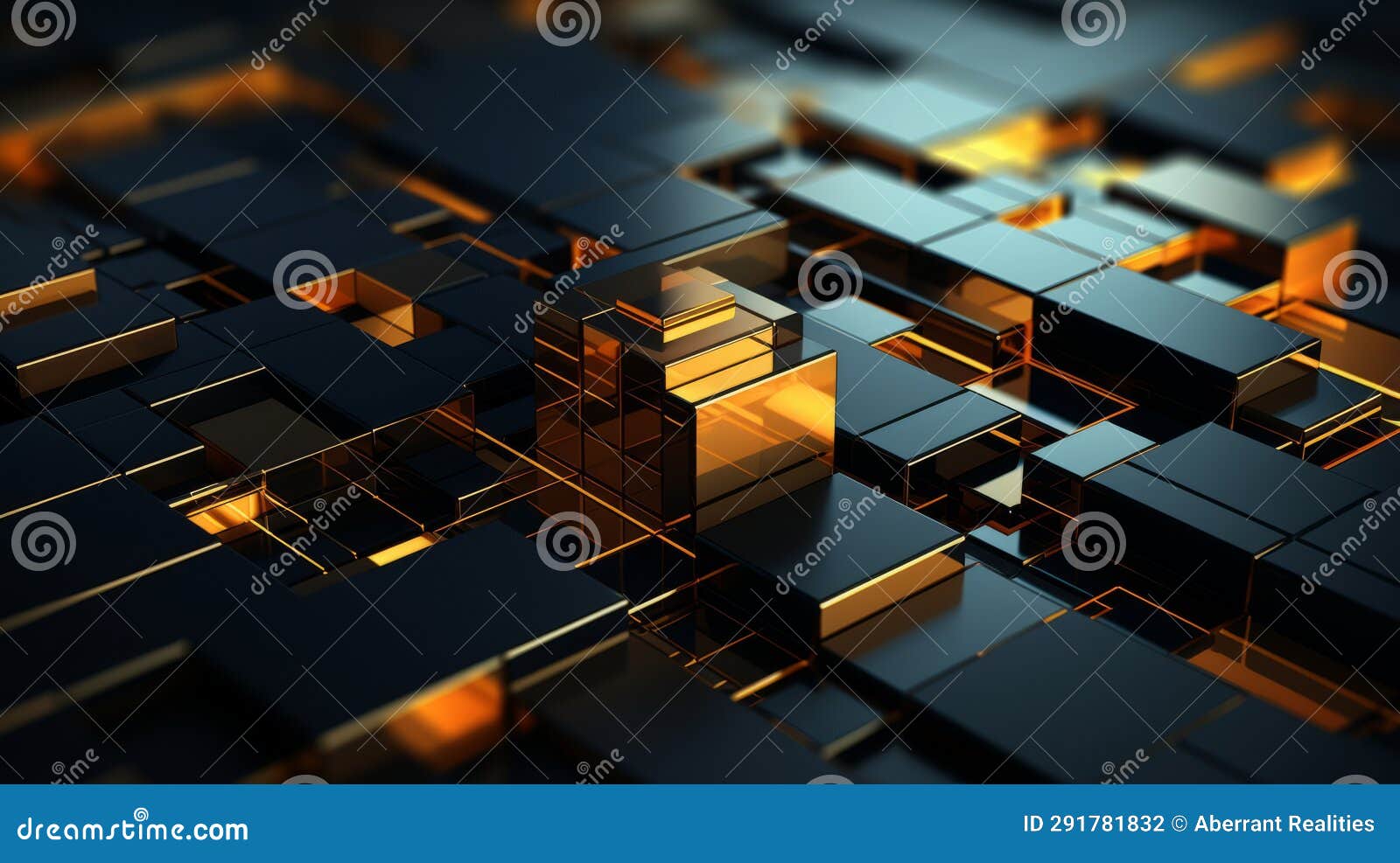 A 3d Rendering of a Black and Gold Cube Stock Illustration ...