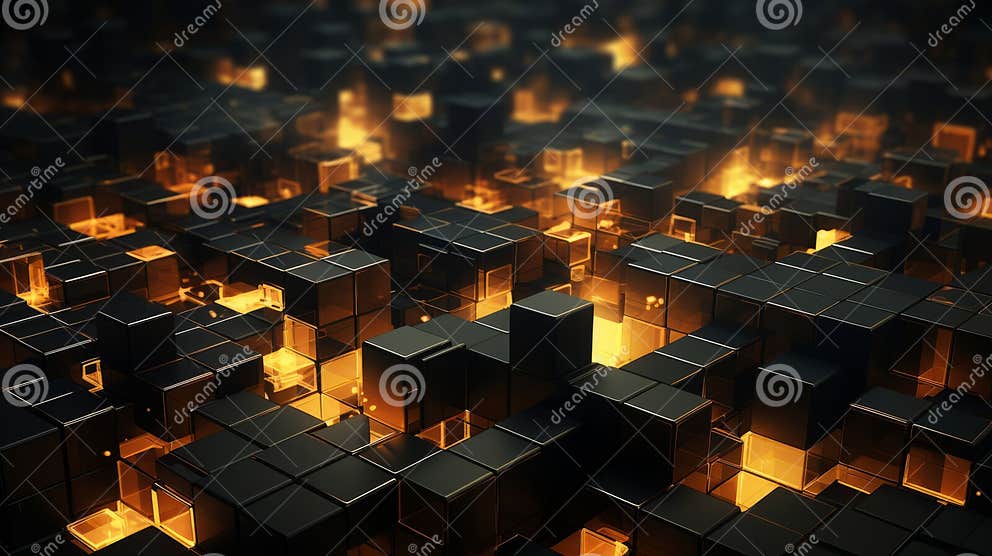 A 3d Rendering of a Black and Gold Cube Wall Stock Illustration ...