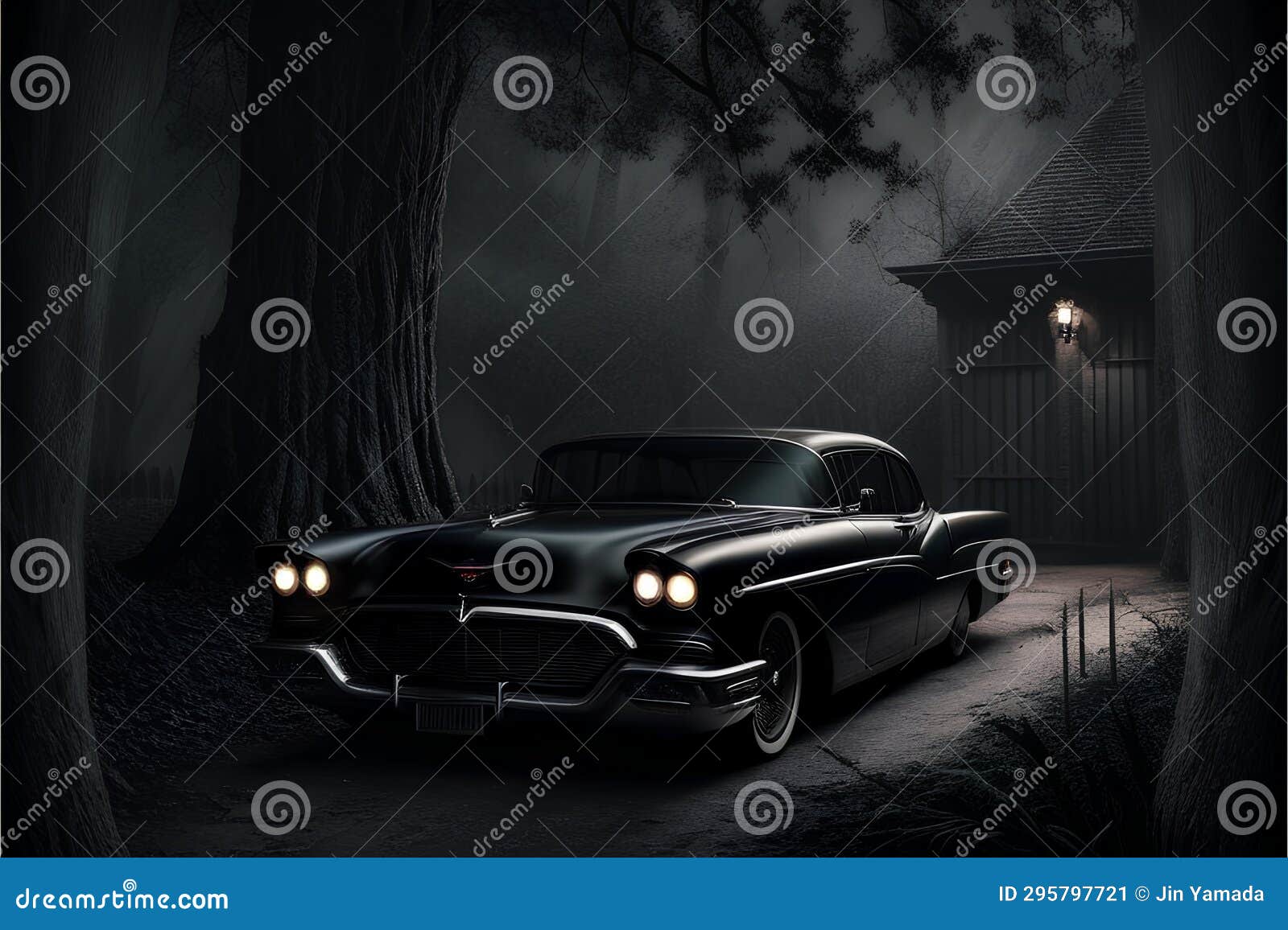 3d Rendering of a Black Old Car in the Middle of a Haunted Forest Stock ...