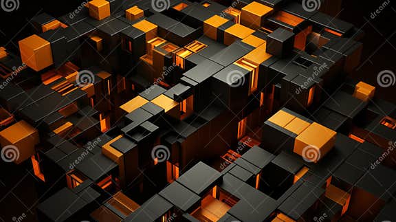 3d Rendering of a Black and Orange Cube Stock Illustration ...