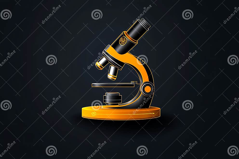 A 3D Rendering of a Black and Orange Microscope on a Dark Background ...