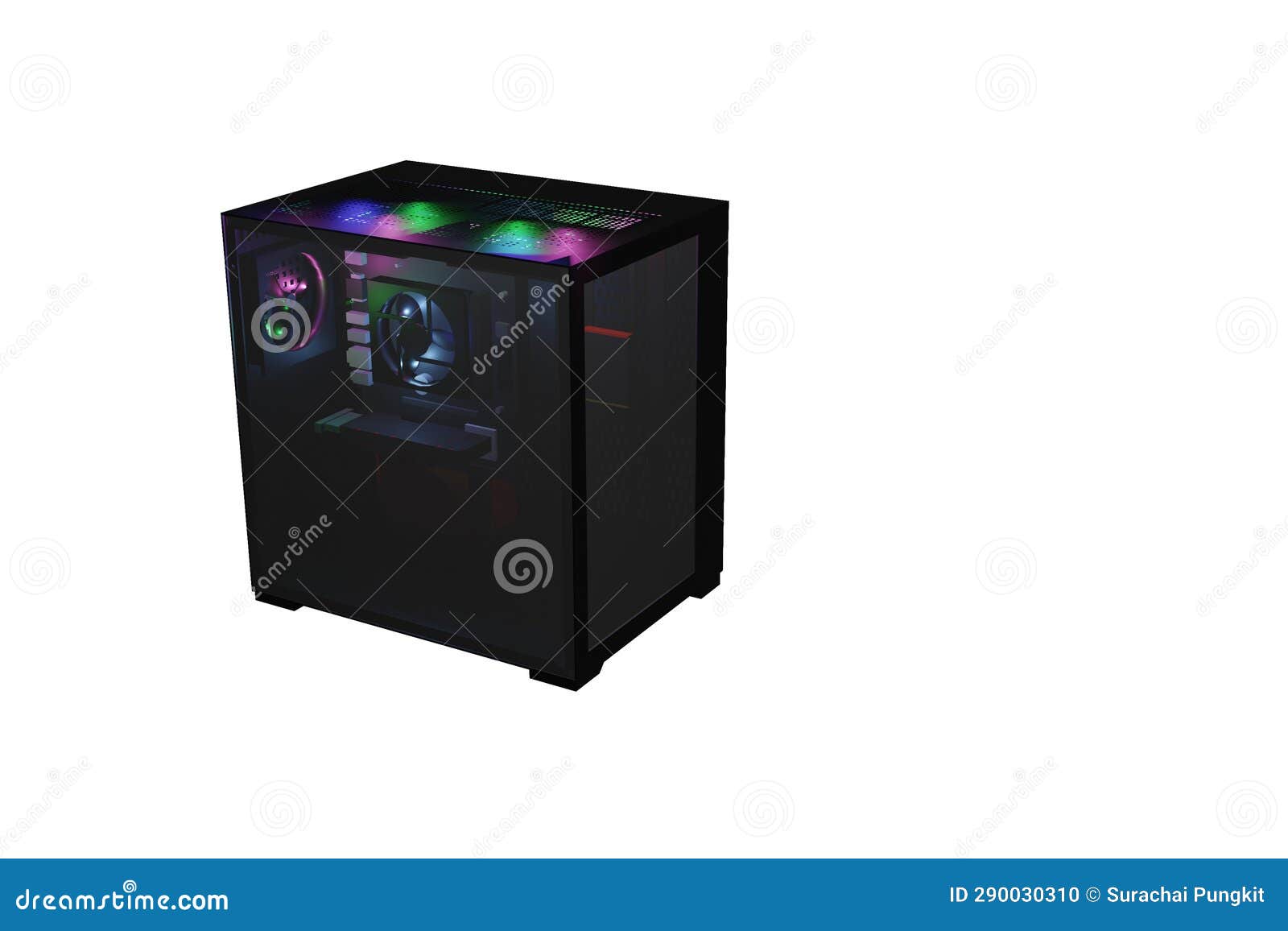 3D Rendering of a Black PC Case with Colorful Lights Isolated on White ...