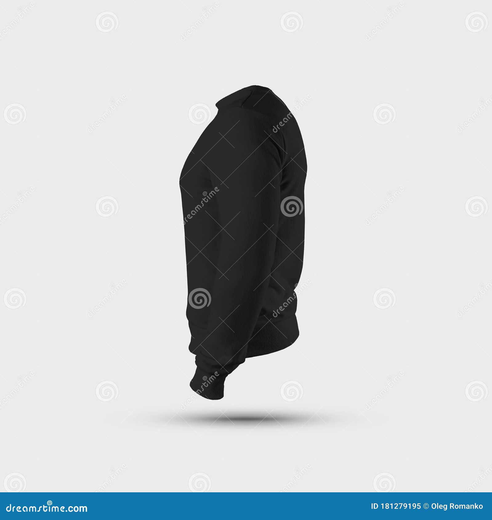 3D Rendering Blank Black Sweatshirt Template, Side View, with Realistic ...