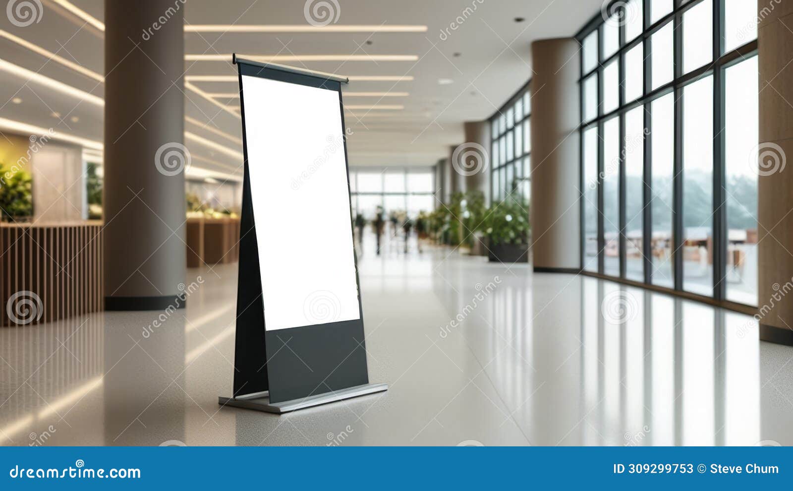 3d Rendering Blank Roll Up Banner Stand in Lobby of Modern Office Stock ...