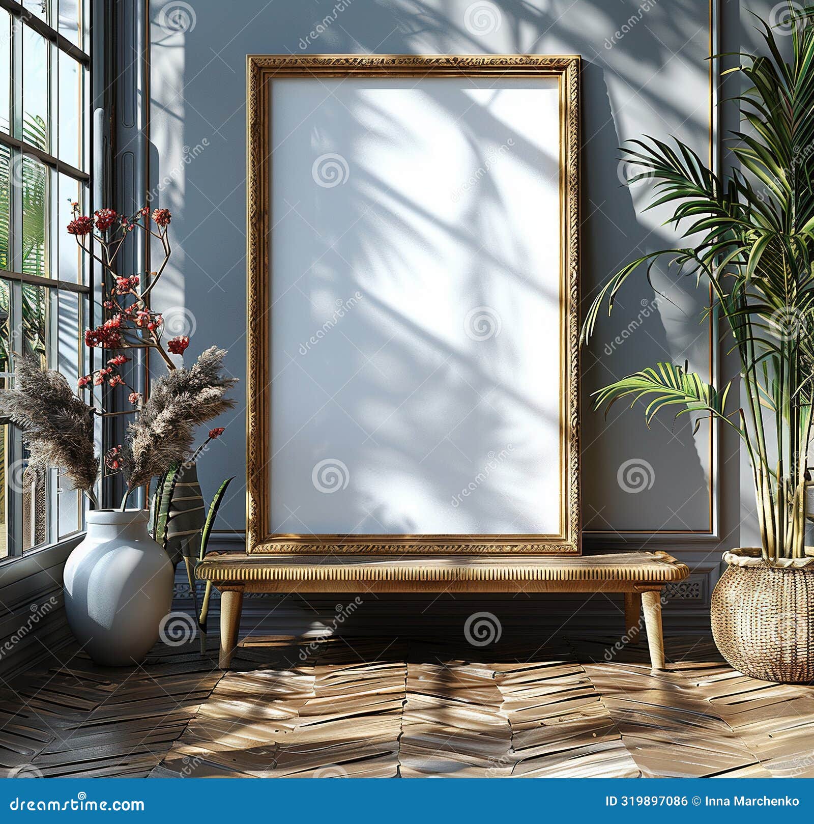 3D Rendering of a Blank Vertical Picture Frame Mounted on the Wall ...