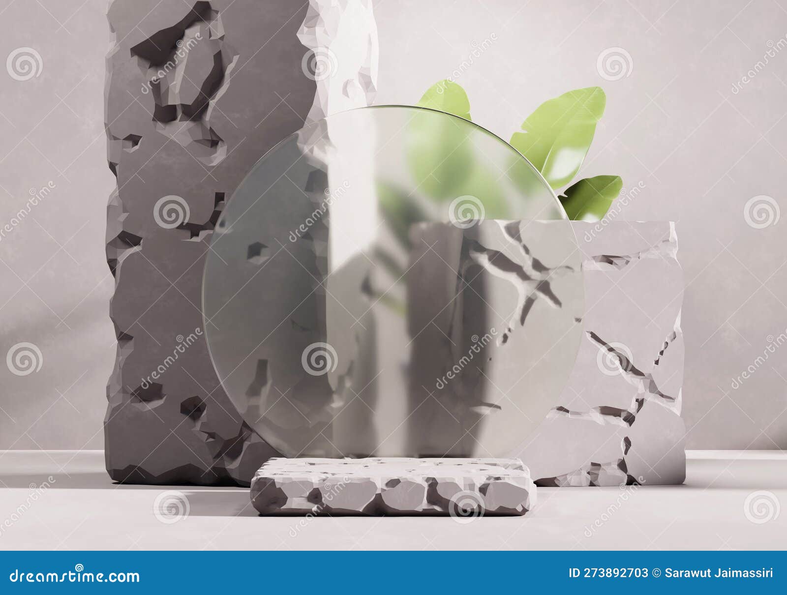 3D Rendering Block of Stone Platform Podium with Plant Product ...