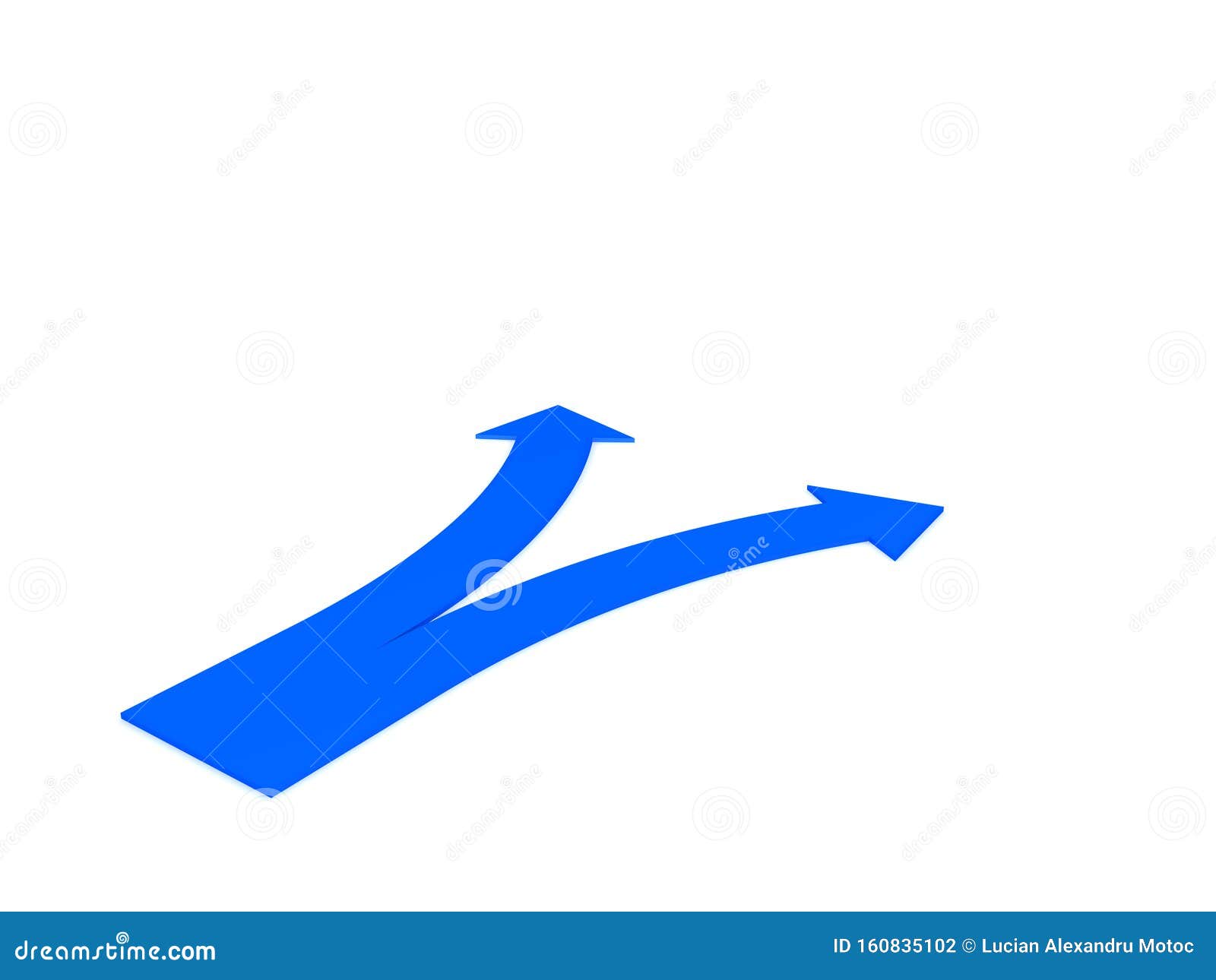 3D Rendering of a Blue Arrow Splitting in Two Pathways Stock ...