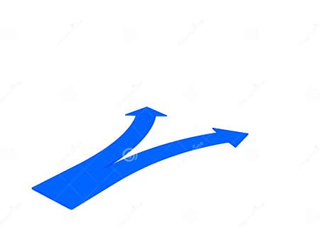 3D Rendering of a Blue Arrow Splitting in Two Pathways Stock ...