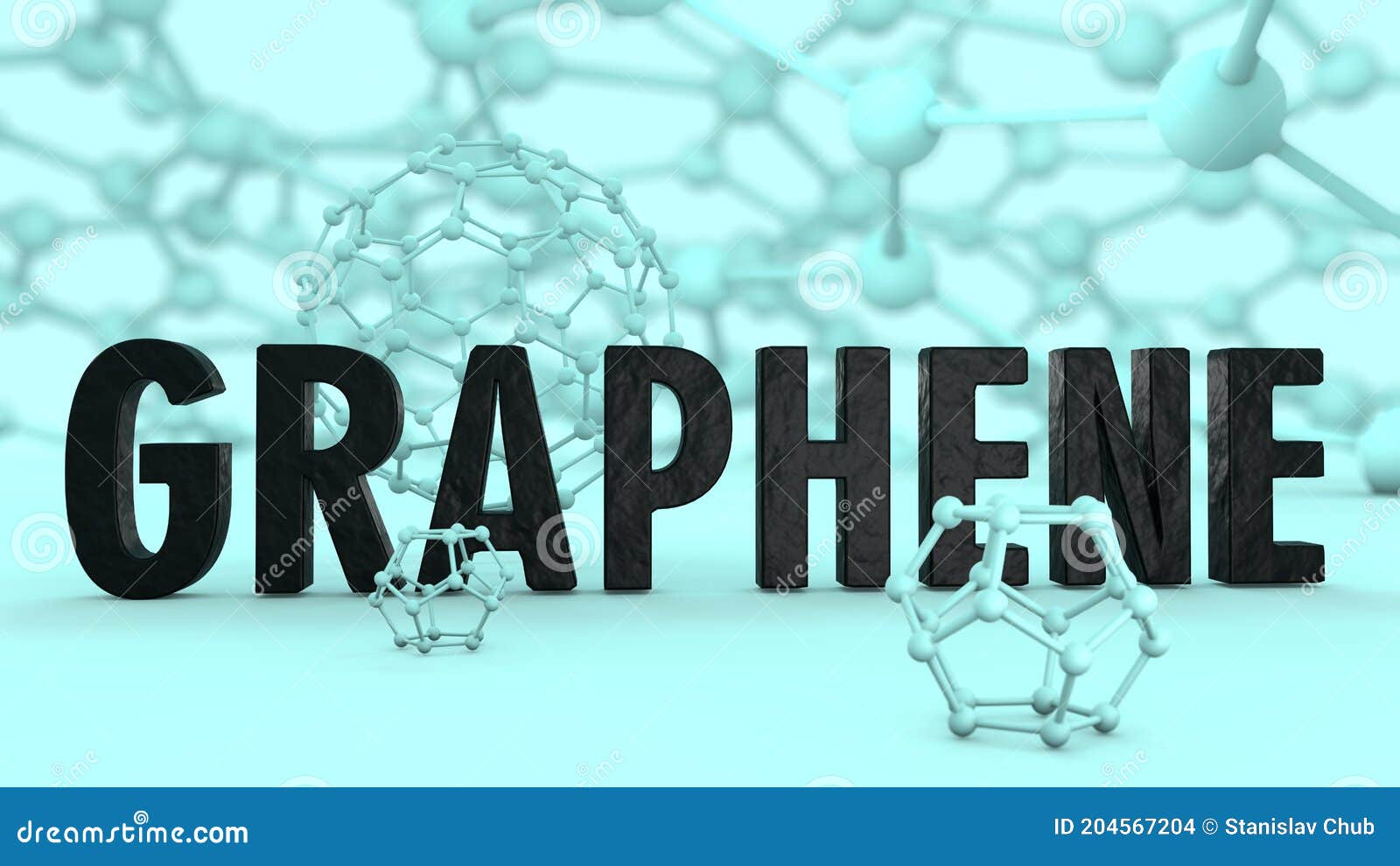 3D Rendering of a Blue Background with the Text GRAPHENE and a Crystal ...