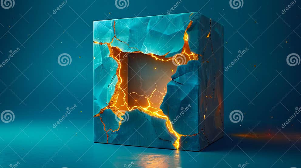 A 3d Rendering of a Blue Box with Cracks Stock Illustration ...