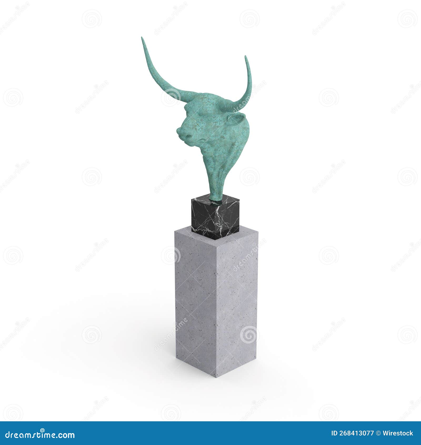 3D Rendering of a Blue Bull Sculpture on a Stand Isolated on a White ...