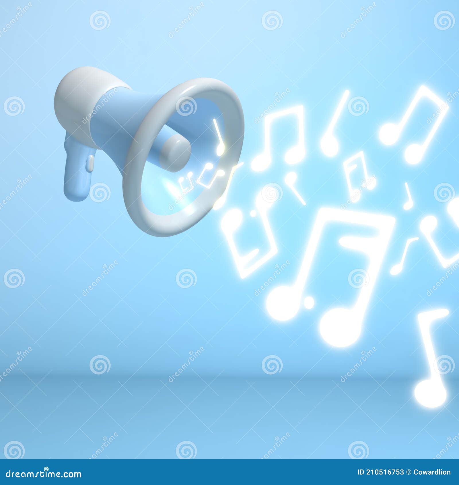 3D Rendering of Blue Cartoon Megaphone with Music Note Icons Stock ...