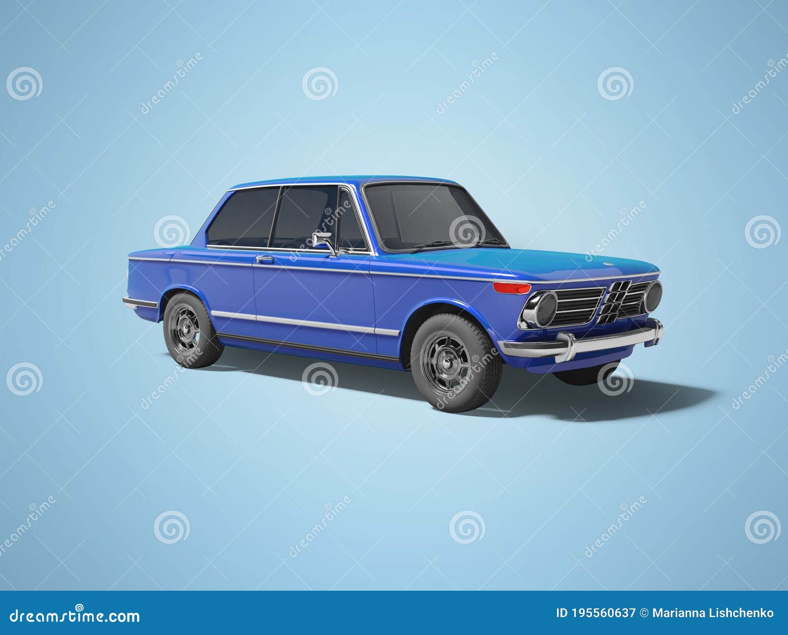 3D Rendering Blue Classic Car with Tinted Windows on Blue Background ...