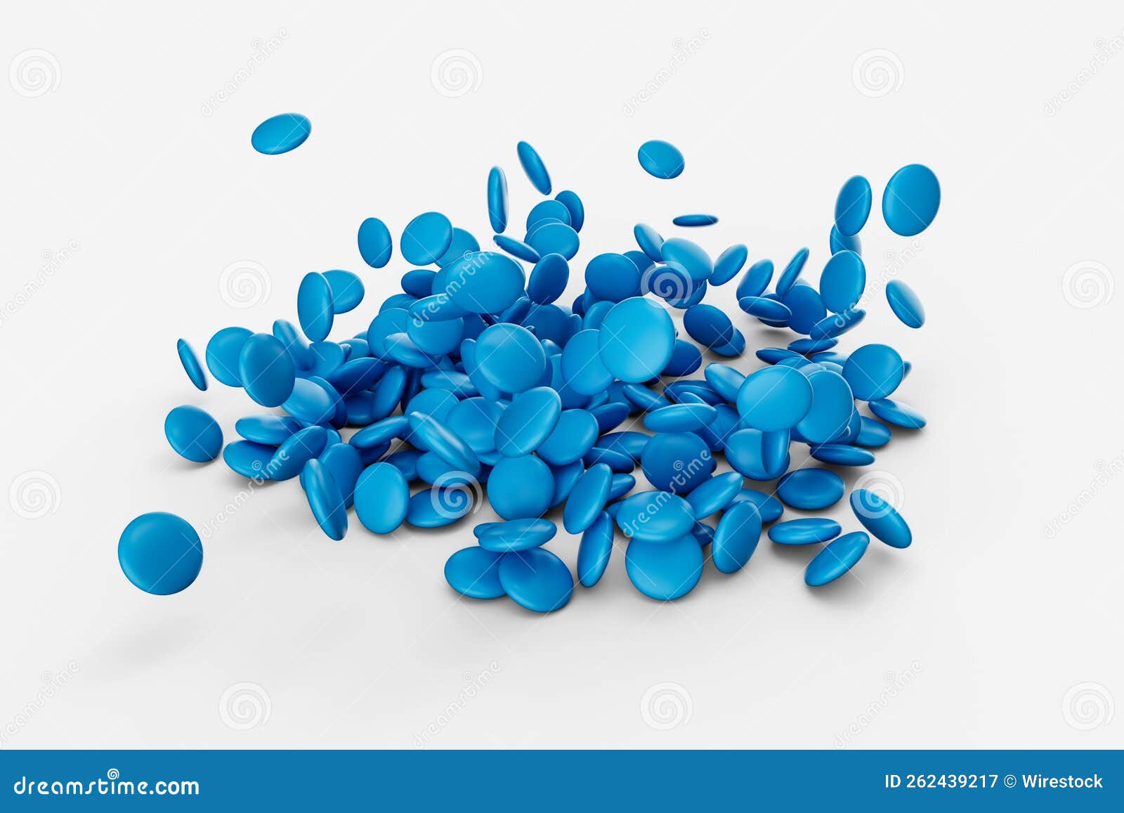 3D Rendering of Blue Coated Chocolate Candy Gems Floating on an Empty ...