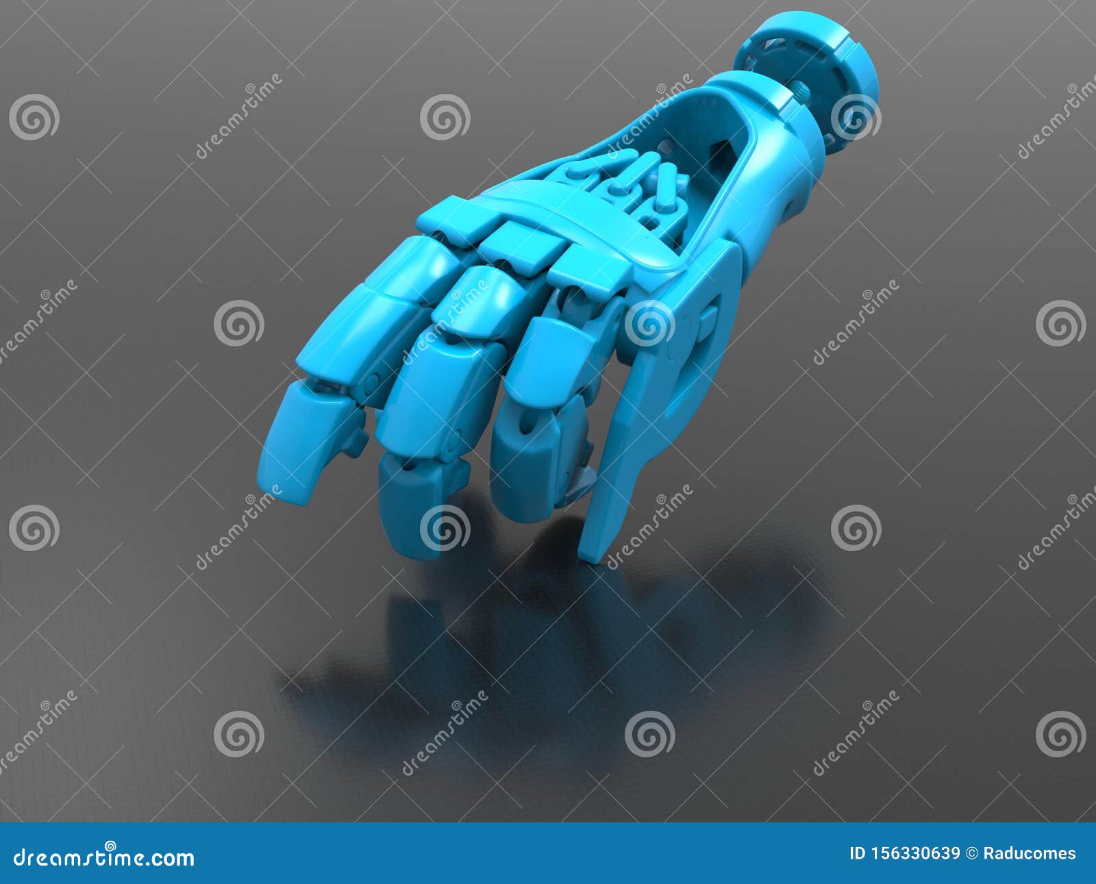 3D Rendering - Blue Cyborg Hand with Reflections Stock Illustration ...